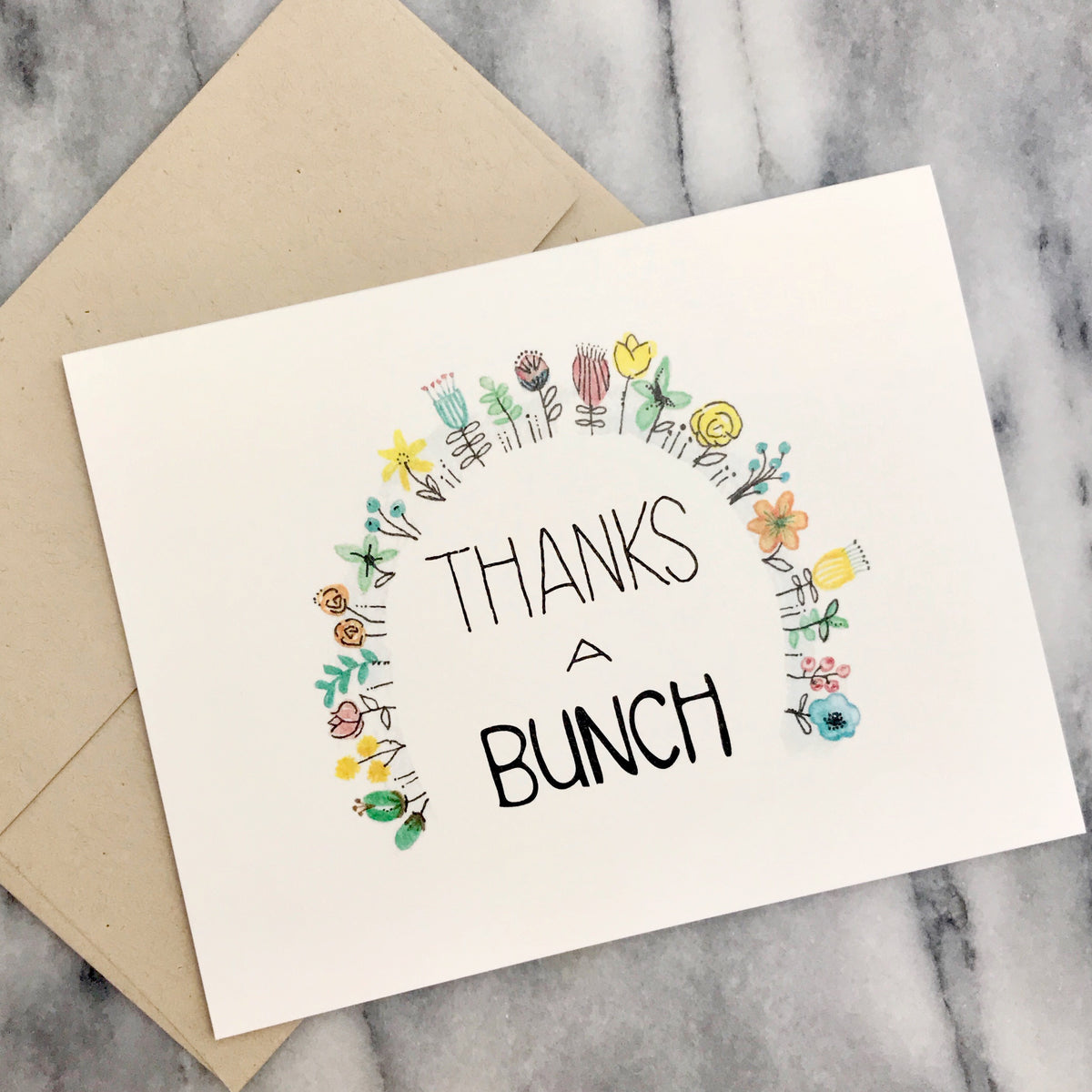 Thanks A Bunch / thank you card / watercolor and ink / blank inside ...